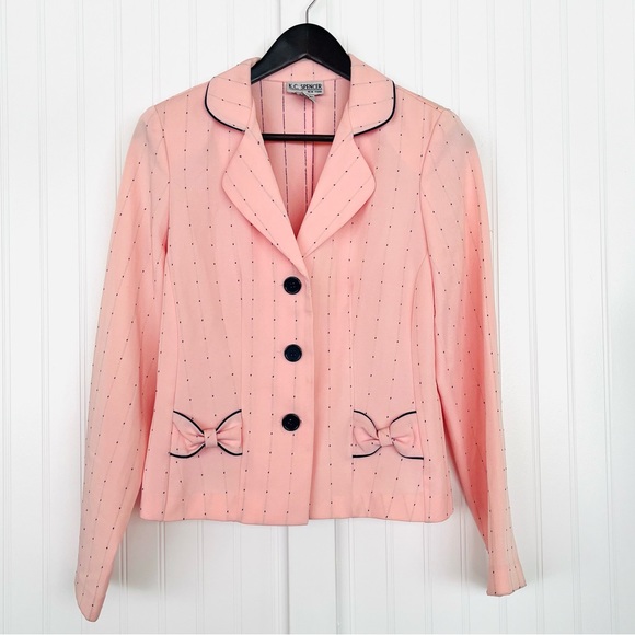 Vintage | Jackets & Coats | Vintage Pink Bow Detail Blazer Black Polka ...